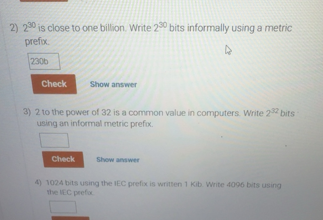 Solved: 2^(30) is close to one billion. Write 2^(30) bits informally ...