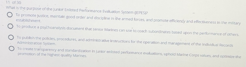 Solved: of 30 What is the purpose of the Junior Enlisted Performance ...