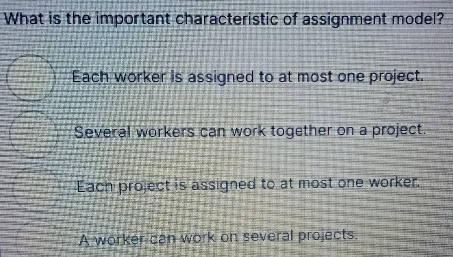 Solved: What is the important characteristic of assignment model? Each ...