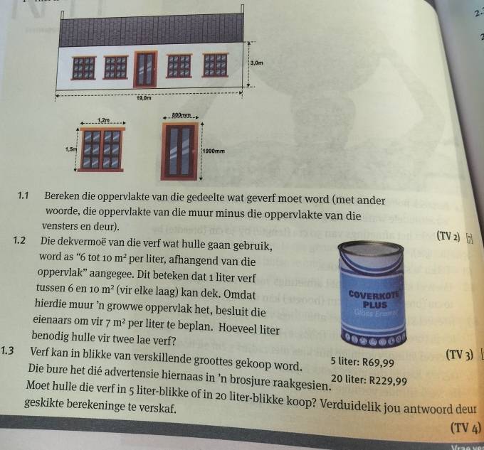 Solved: 0mm 1.1 Bereken die oppervlakte van die gedeelte wat geverf ...