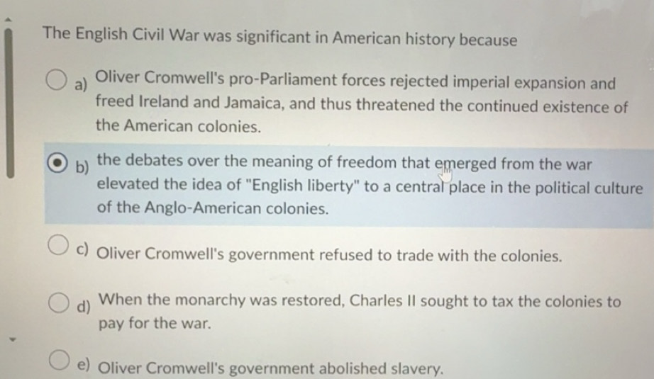 Solved: The English Civil War was significant in American history ...