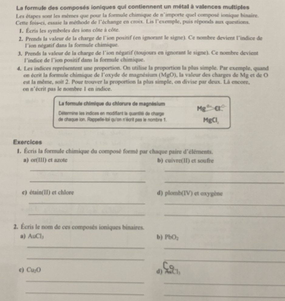 Solved: La formule des composés ioniques qui contiennent un métal à ...