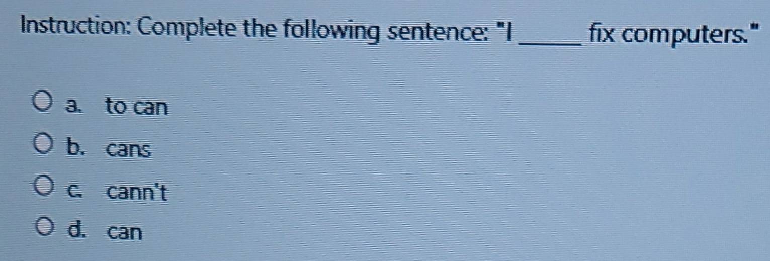 Resuelto:Instruction: Complete the following sentence: "I_ fix ...