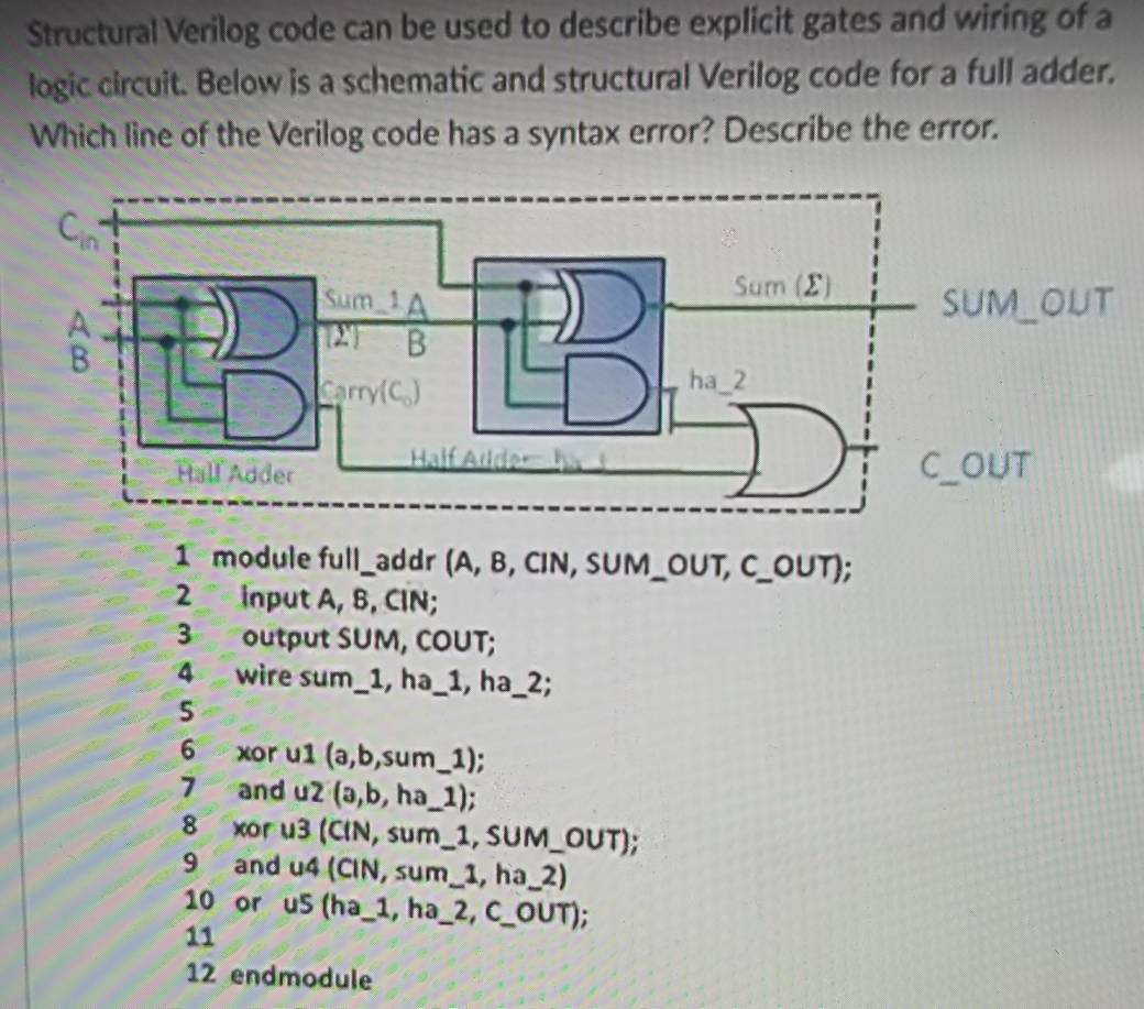 Solved: Structural Verilog code can be used to describe explicit gates ...
