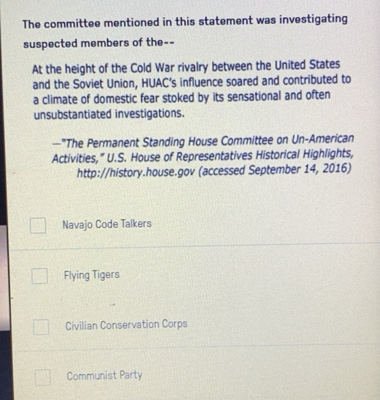 Solved: The committee mentioned in this statement was investigating ...