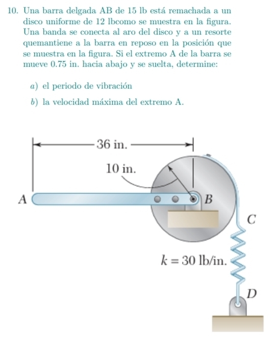 Resuelto:Una barra delgada AB de 15 lb está remachada a un disco ...