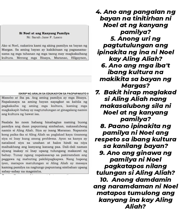 Solved: Ano ang pangalan ng bayan na tinitirhan ni Noel at ng kanyang ...