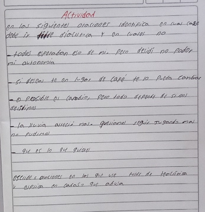 Resuelto:Actividad en las siguienter oraciones ldontifica on cal cas ...