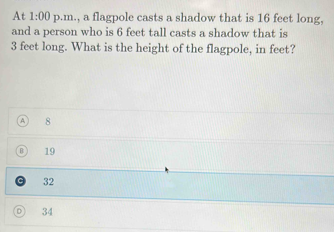 Solved: At 1:00 p.m., a flagpole casts a shadow that is 16 feet long ...