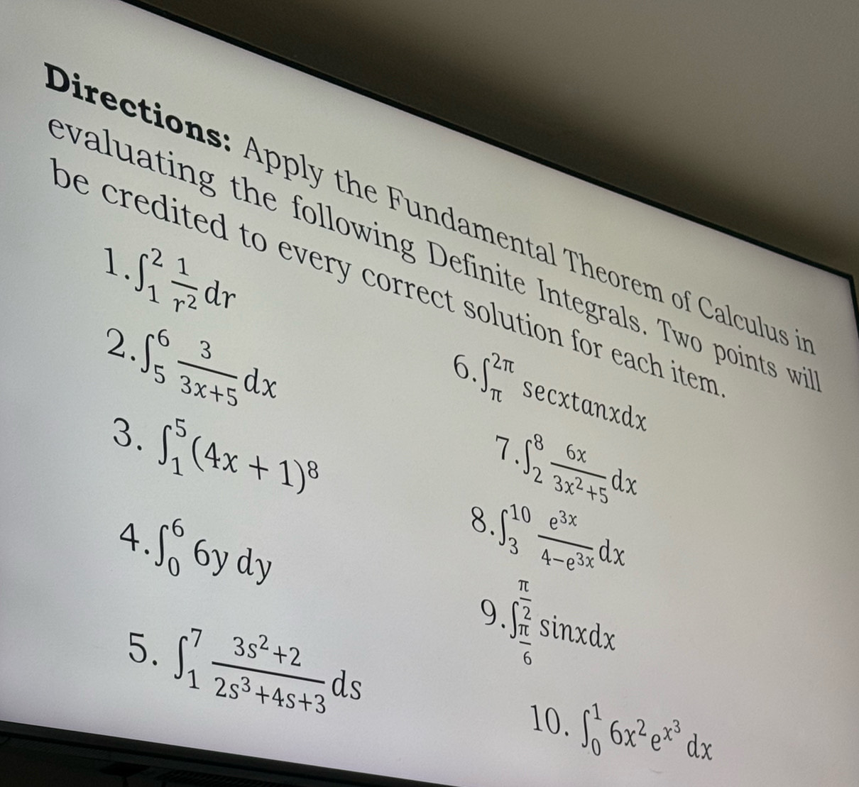 Solved: Directions: Apply the Fundamental Theorem of Calculus it ...