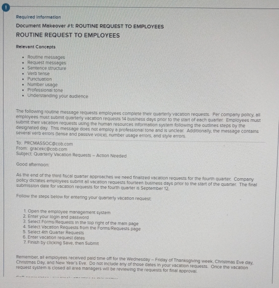 Required Information Document Makeover #1: ROUTINE REQUEST TO EMPLOYEES ...