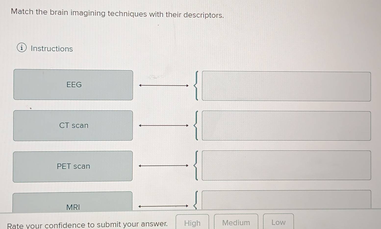 Solved: Match the brain imagining techniques with their descriptors ...