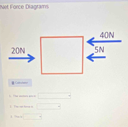 Solved: Net Force Diagrams 40N 20N° 5N Calculator 1. The vectors are in ...