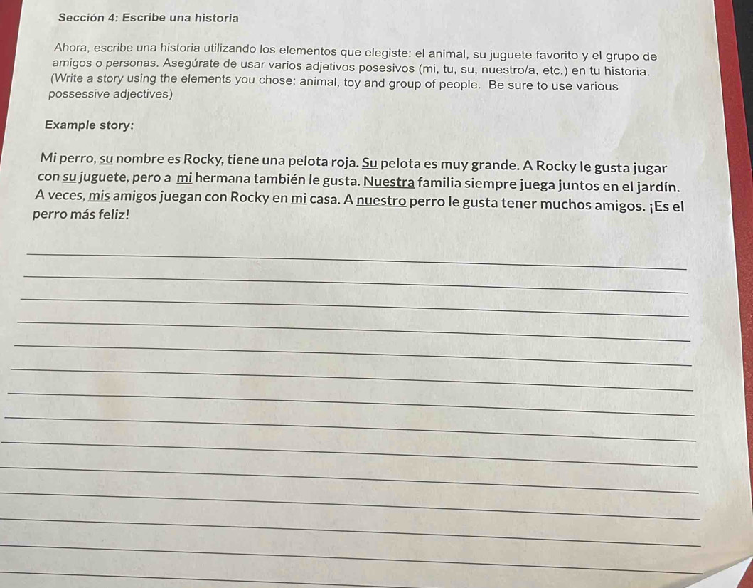 Solved: Sección 4: Escribe una historia Ahora, escribe una historia ...