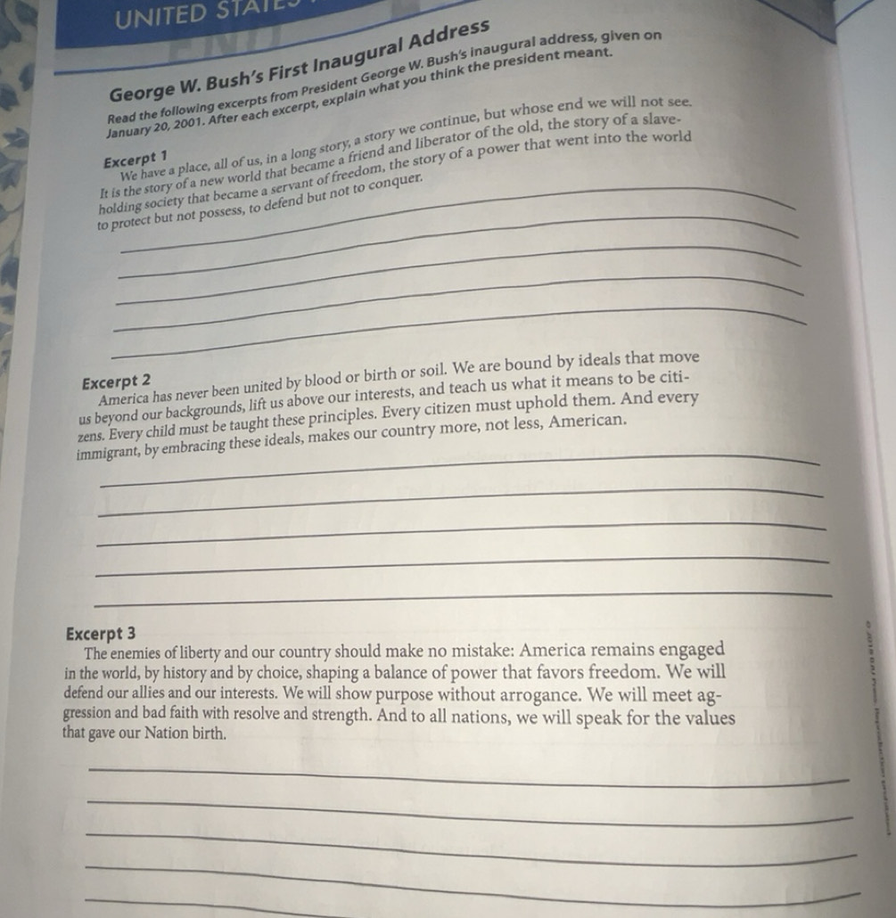 Solved: UNITED STATL George W. Bush’s First Inaugural Address Read the ...