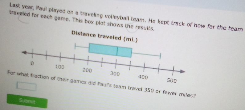 Last year, Paul played on a traveling volleyball team. He kept track of ...