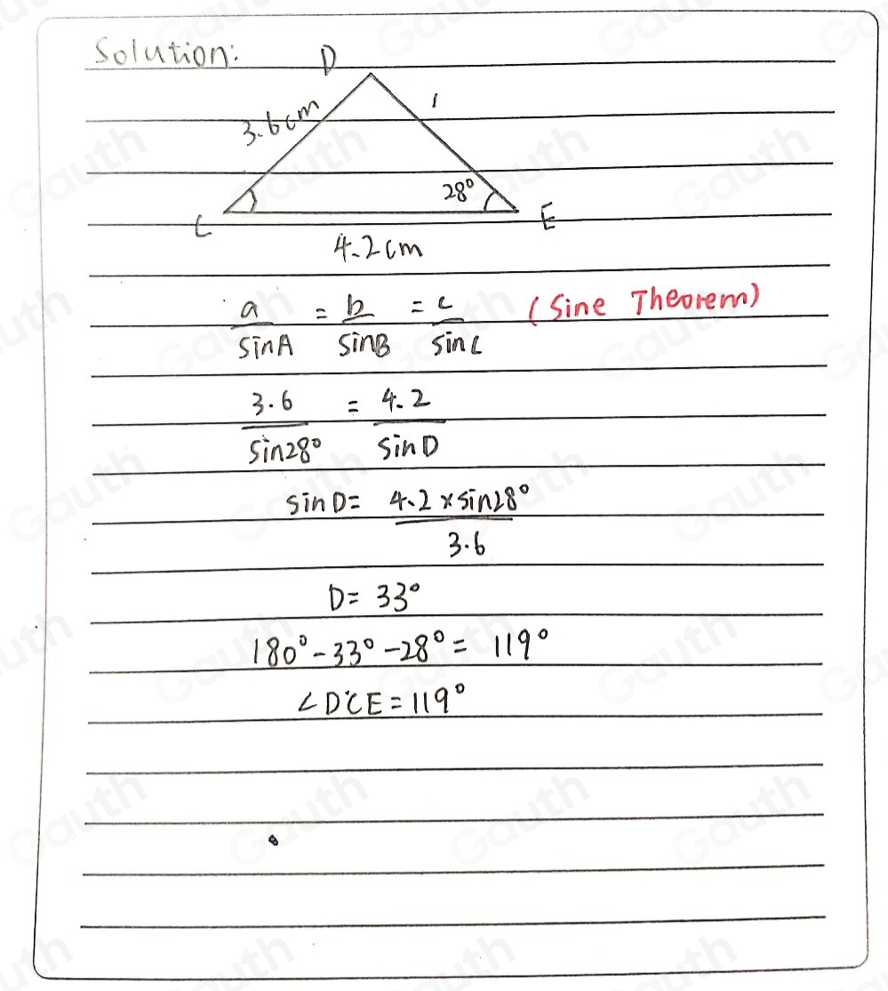 Solved: Triangle DCE is drawn with DC=3.6cm, CE=4.2cm , and ∠ CED=28 ...