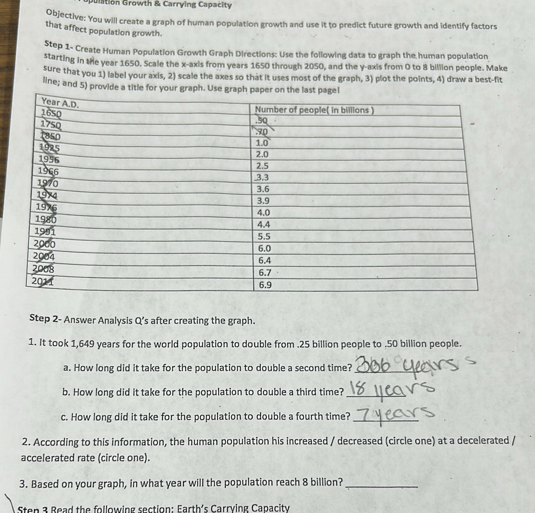 Solved: ltion Growth & Carrying Capacity Objective: You will create a ...