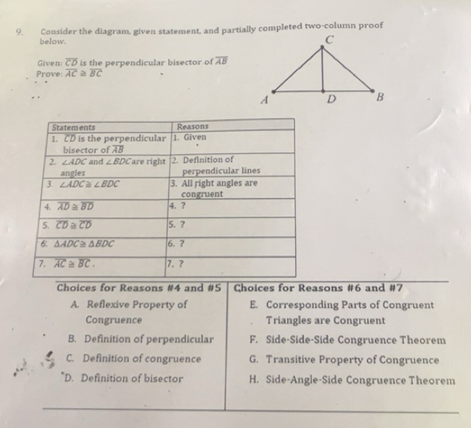 Solved: Consider the diagram, given statement, and partially completed ...