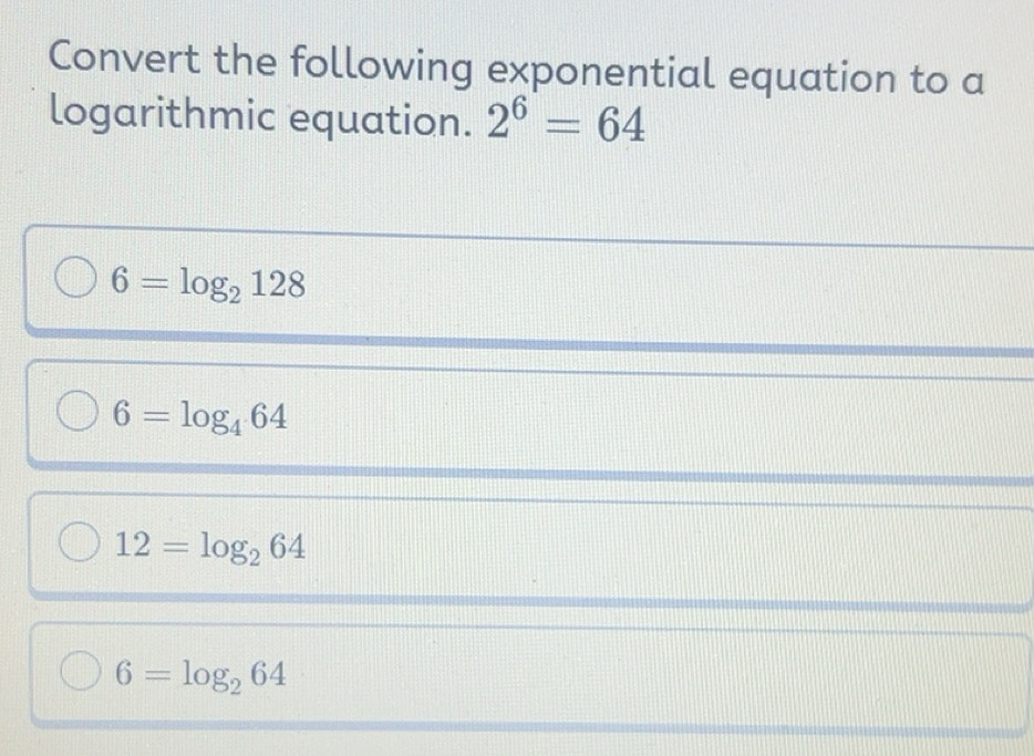 Solved: Convert the following exponential equation to a logarithmic ...