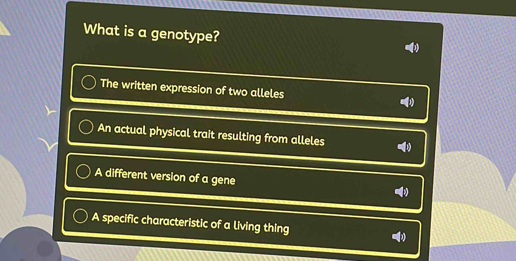 Solved: What is a genotype? The written expression of two alleles An ...