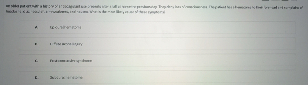 Solved: An older patient with a history of anticoagulant use presents ...