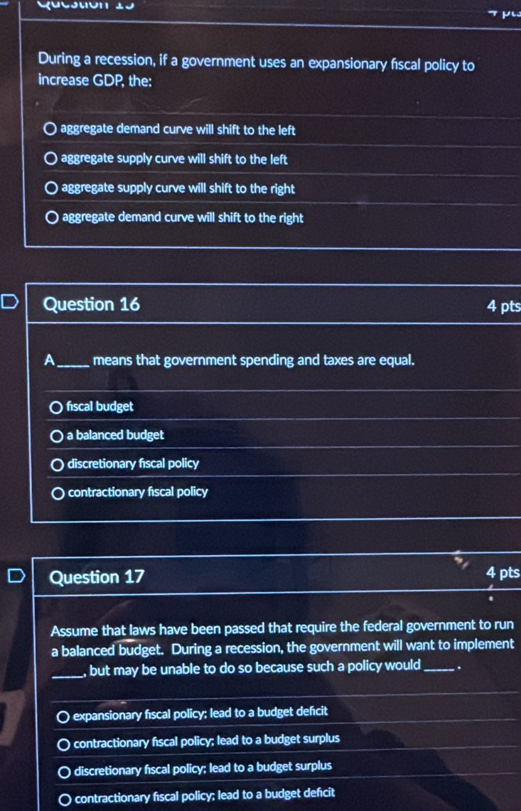 Solved: μw During a recession, if a government uses an expansionary ...