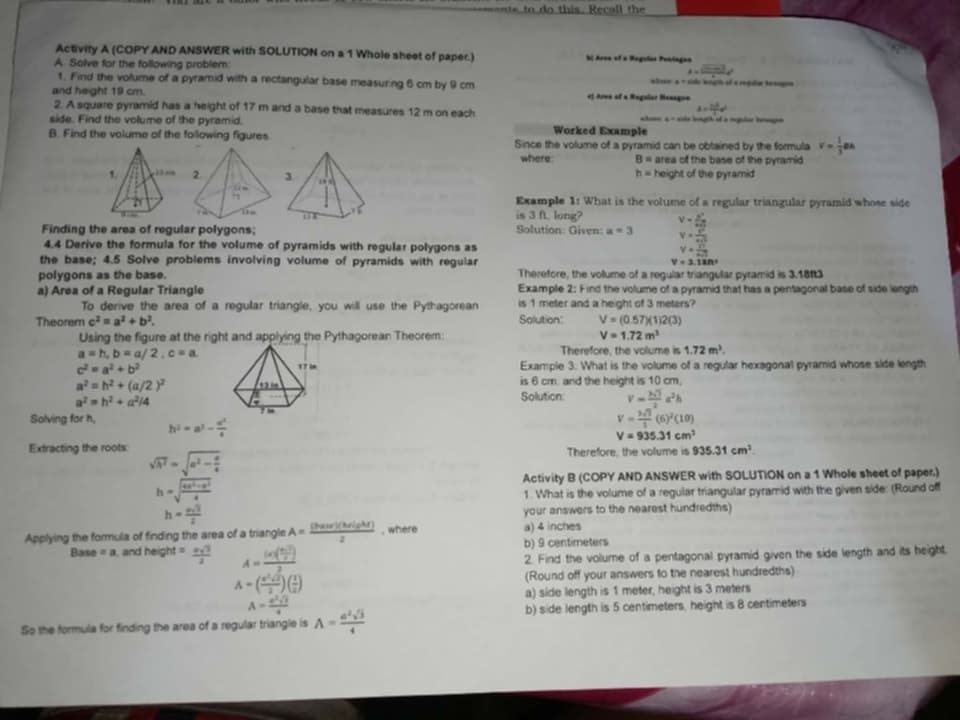 Solved: this. R ecall th Activity A (COPY AND ANSWER with SOLUTION on a ...