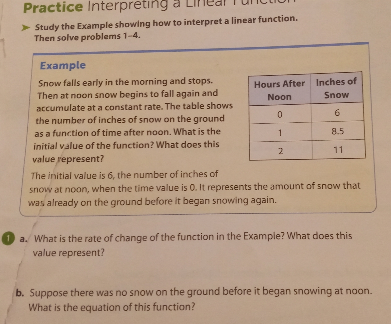 Practice Interpréting a Lineal Functi Study the Example showing how to ...