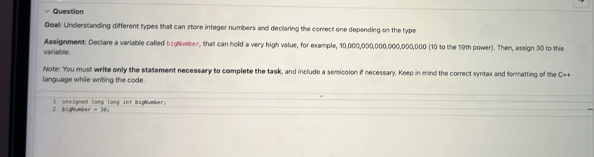 Solved: Question Goal: Understanding different types that can ztore integer numbers and ...