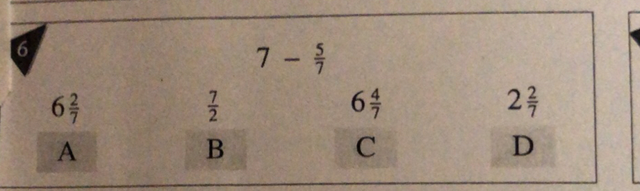 Gelöst:6 7- 5/7 6 2/7 7/2 6 4/7 2 2/7 A B C D