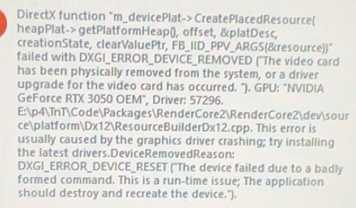 Solved: DirectX function "m_devicePlat-> CreatePlacedResource( heapPlat ...