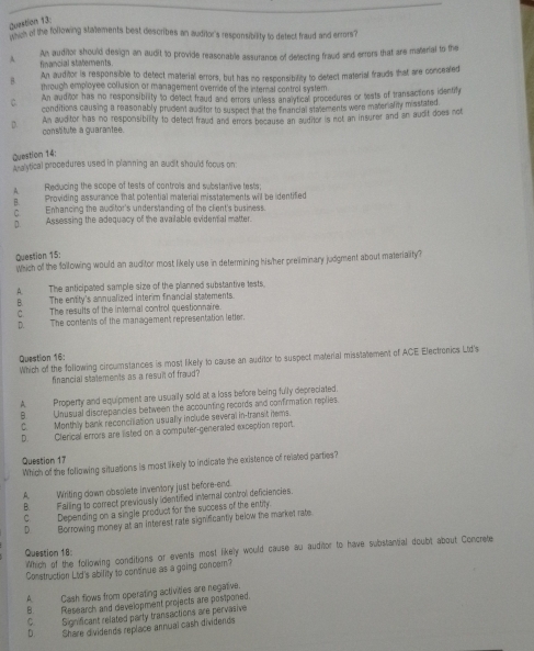 Solved: ous of the following statements best describes an auditor's ...