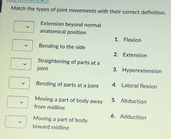 Solved: Match the types of joint movements with their correct ...