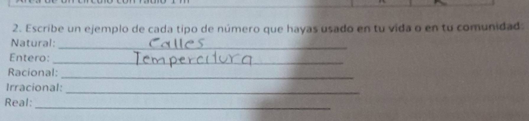 Resuelto:Escribe un ejemplo de cada tipo de número que hayas usado en ...