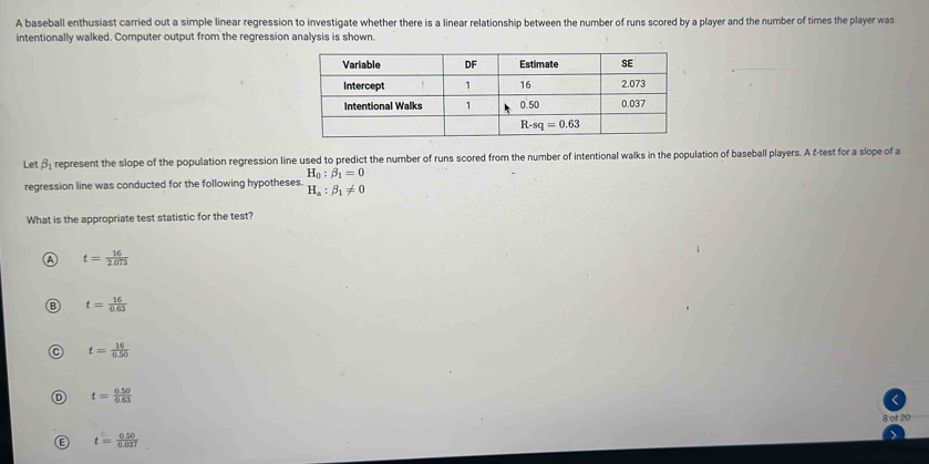 Solved: A baseball enthusiast carried out a simple linear regression to ...