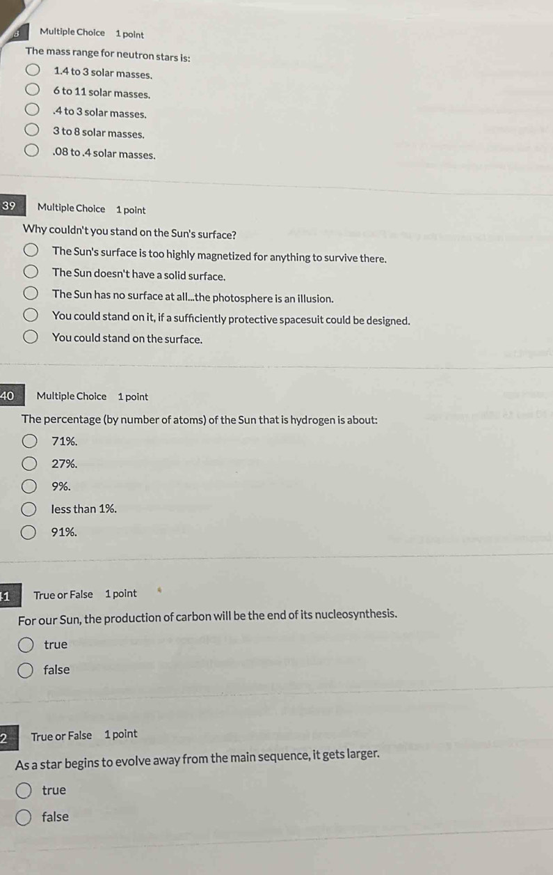 Solved: The mass range for neutron stars is: 1.4 to 3 solar masses. 6 ...
