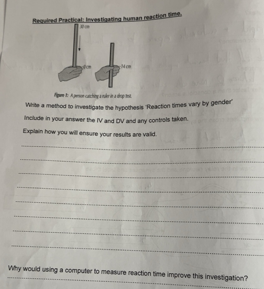 Solved: Required Practical: Investigating human reaction time. Figure 1 ...
