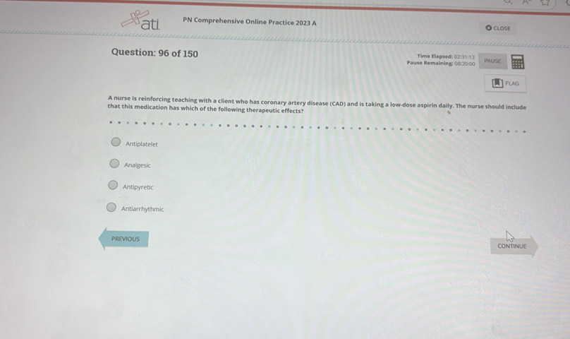 Solved: at PN Comprehensive Online Practice 2023 A CLOSE Question: 96 of 150 Pause Remaining: 08 ...