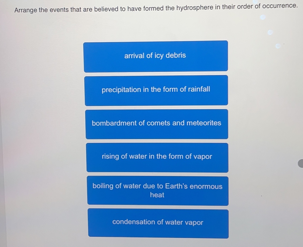 Solved: Arrange the events that are believed to have formed the ...