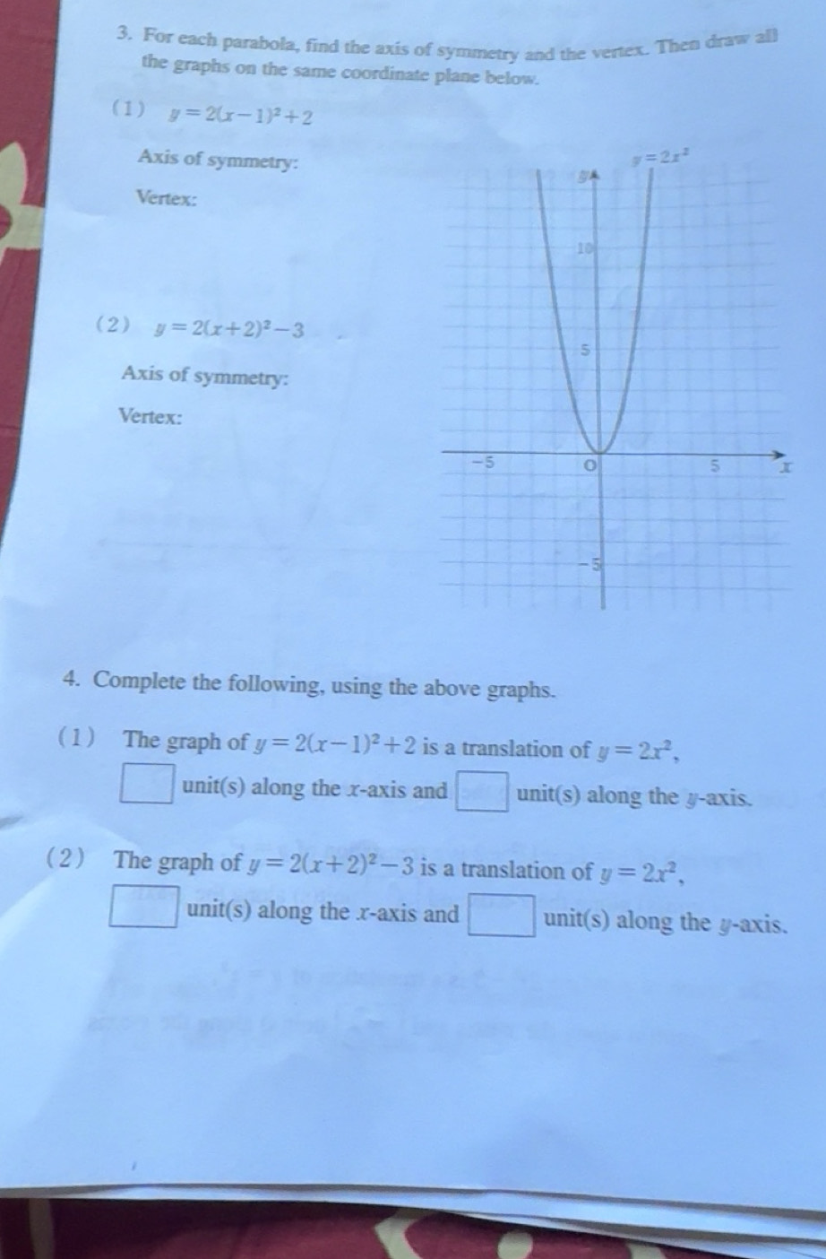 Solved: For each parabola, find the axis of symmetry and the vertex ...