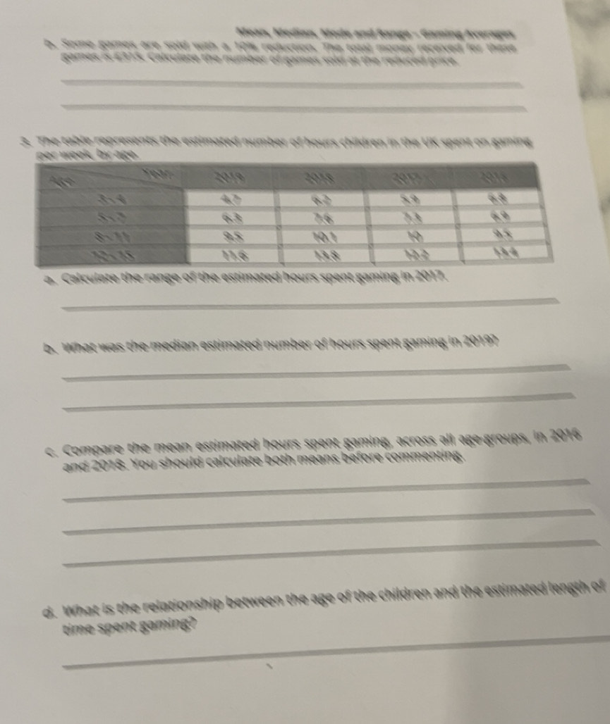 Solved: Mean, Median, Mode and fange - Gaming Averages b. Some games ...