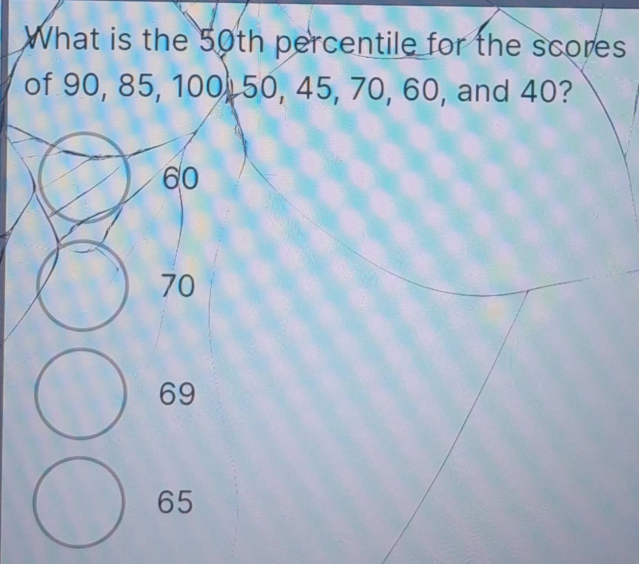 Solved: What is the 50th percentile for the scores of 90, 85, 100, 50 ...