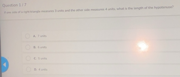 Solved: If one side of a right triangle measures 3 units and the other ...