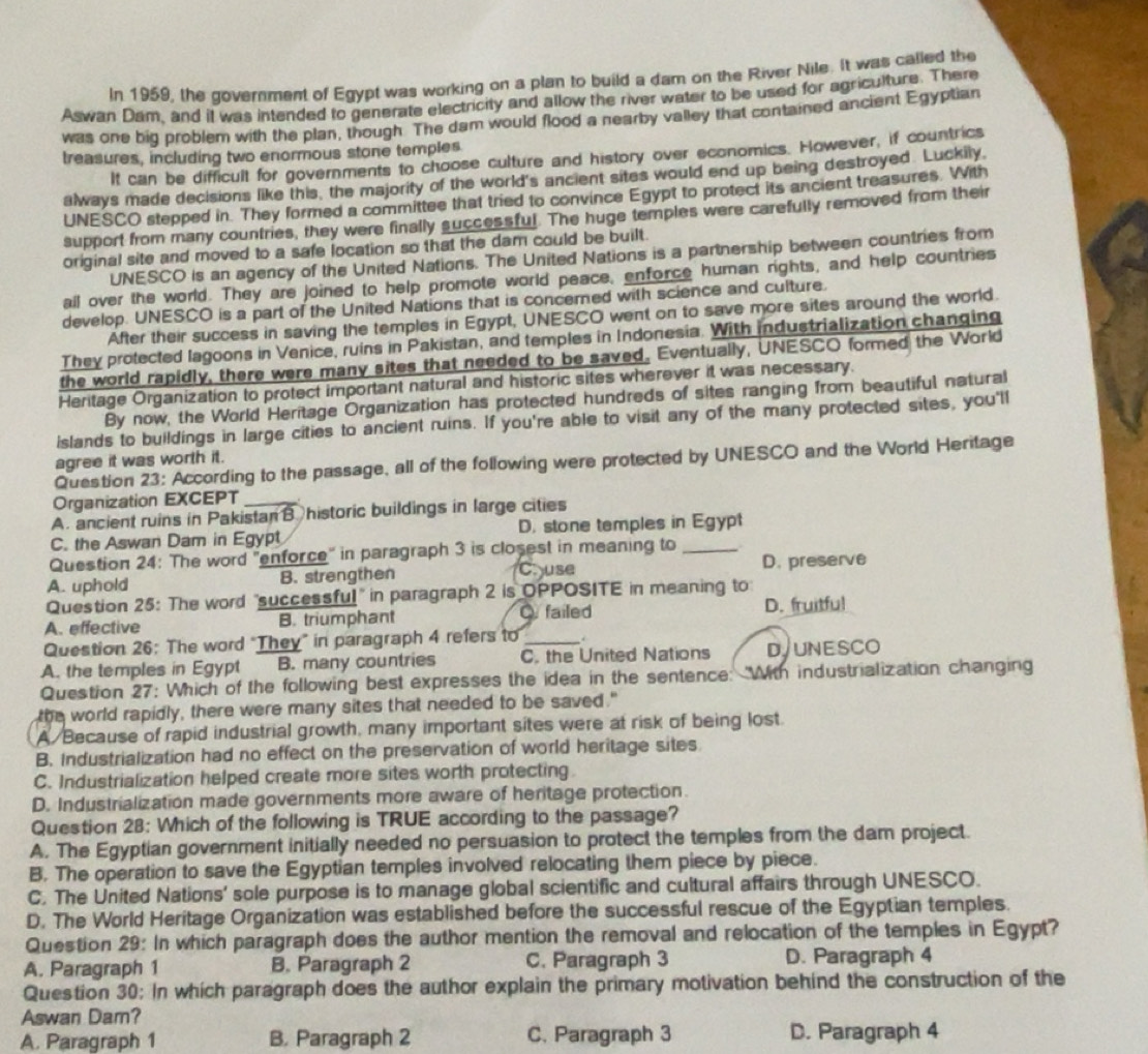 Giải quyết:In 1959, the government of Egypt was working on a plan to ...
