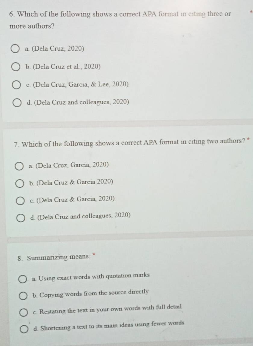 Solved: Which of the following shows a correct APA format in citing ...
