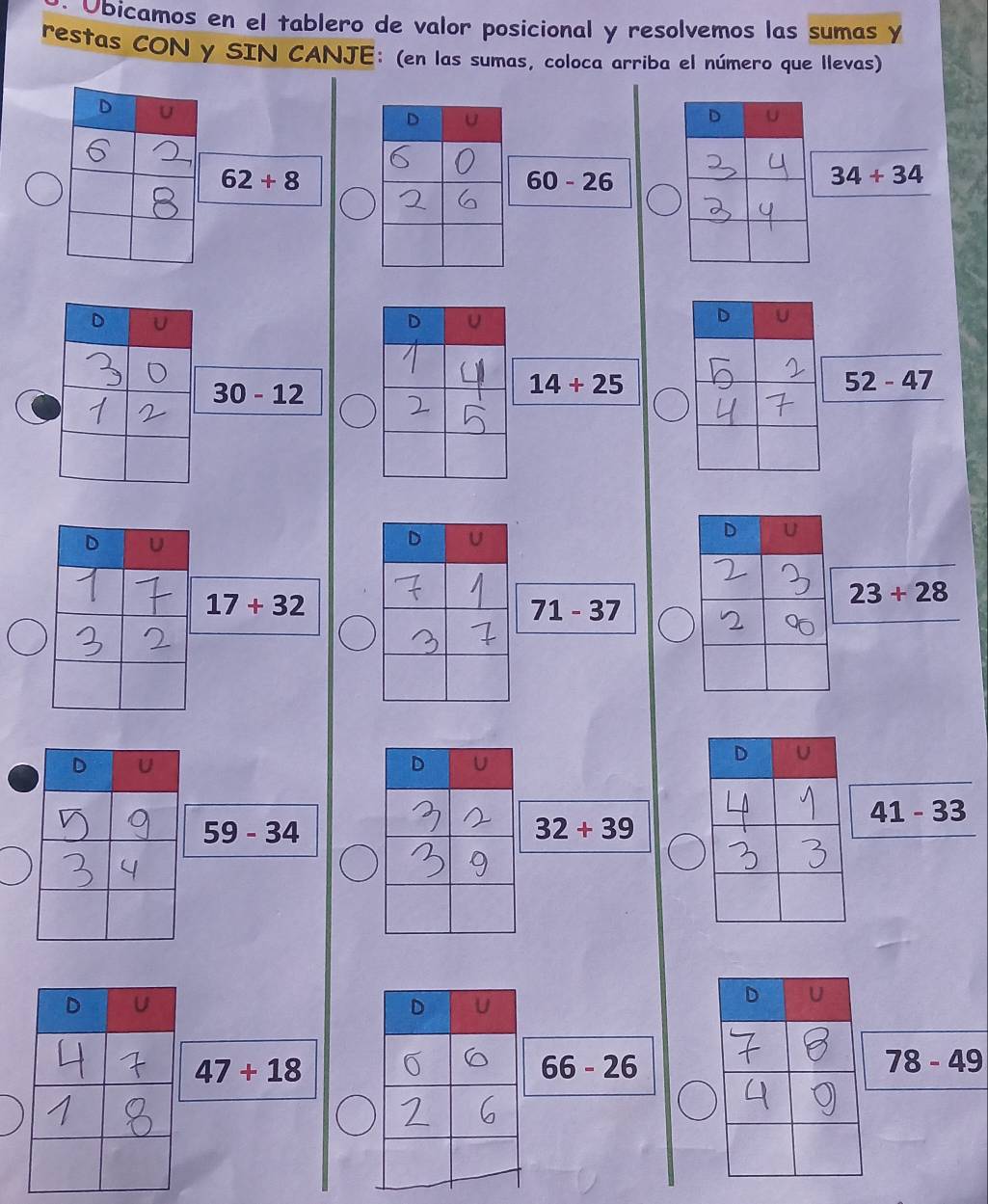 Resuelto:Ubicamos en el tablero de valor posicional y resolvemos las ...