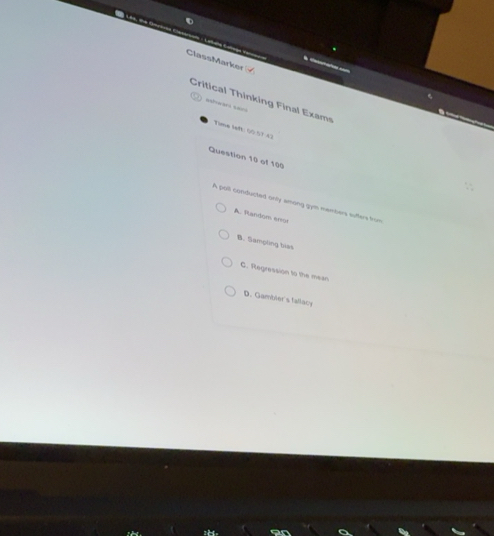 Solved: ClassMarker _ Critical Thinking Final Exams shan sair Time lof ...