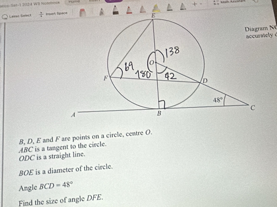 Solved: arics-Set-1 2024 WS Notebook Hame + Math Assustan Lasso Select 4/4 Insert N ly B, D, E ...