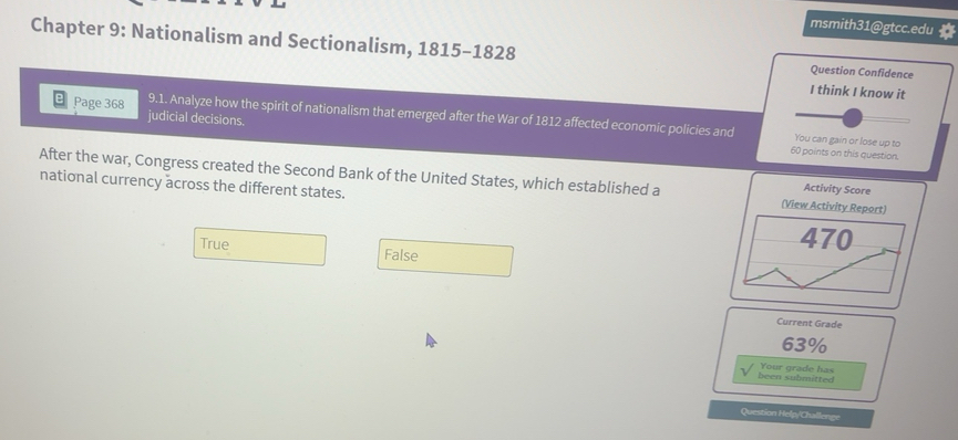 Solved: msmith31@gtcc.edu Chapter 9: Nationalism and Sectionalism, 1815 ...